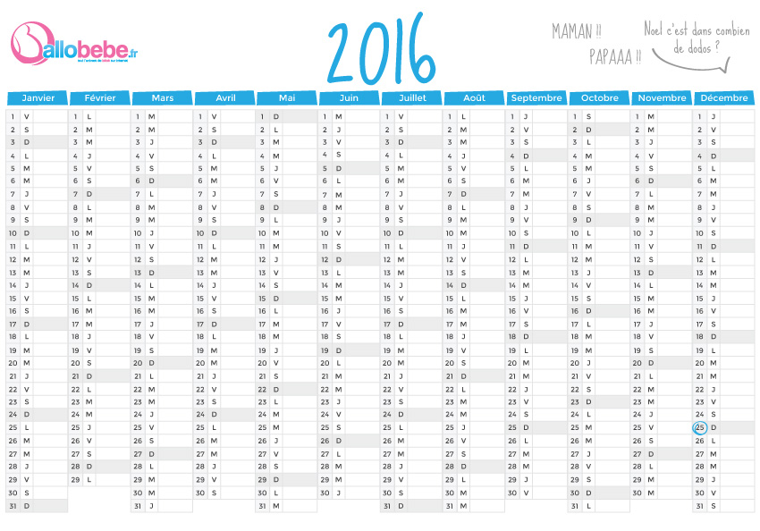 Calendrier 2016 à Télécharger et Imprimer Gratuitement